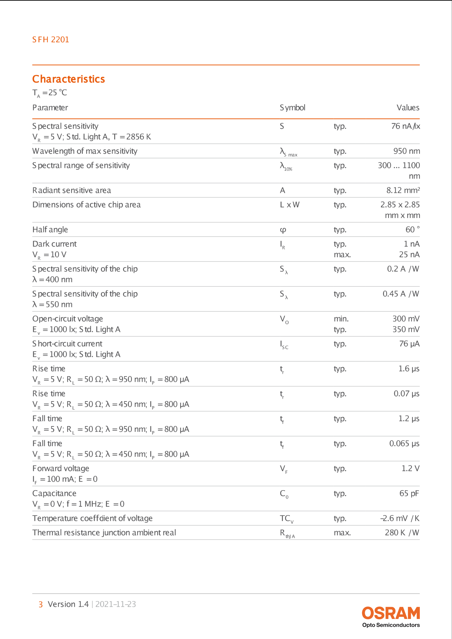 SFH 2201_（OSRAM(欧司朗)）SFH 2201中文资料_价格_PDF手册-立创电子商城