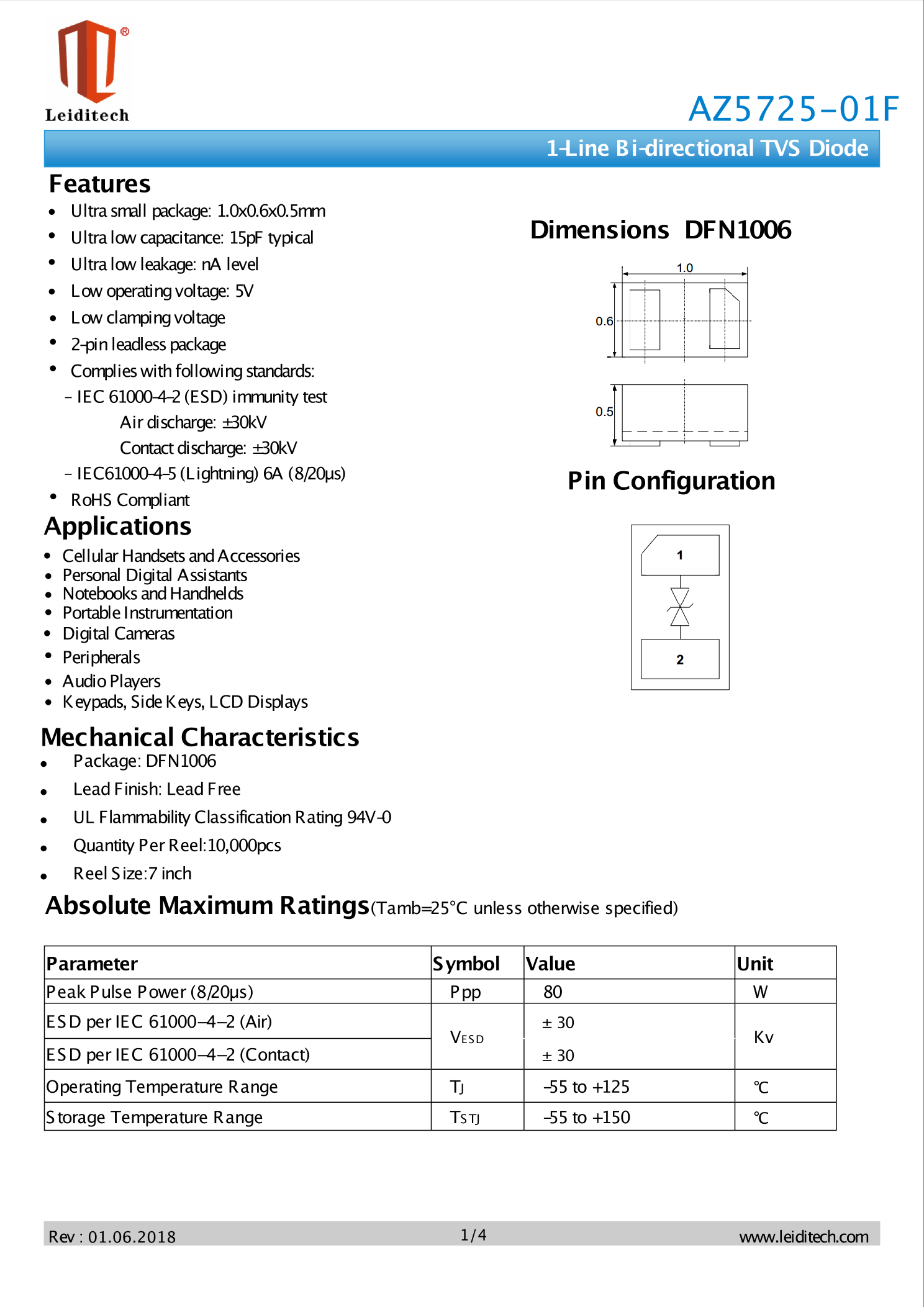AZ5725-01F_（Leiditech(雷卯电子)）AZ5725-01F中文资料_价格_PDF手册-立创电子商城