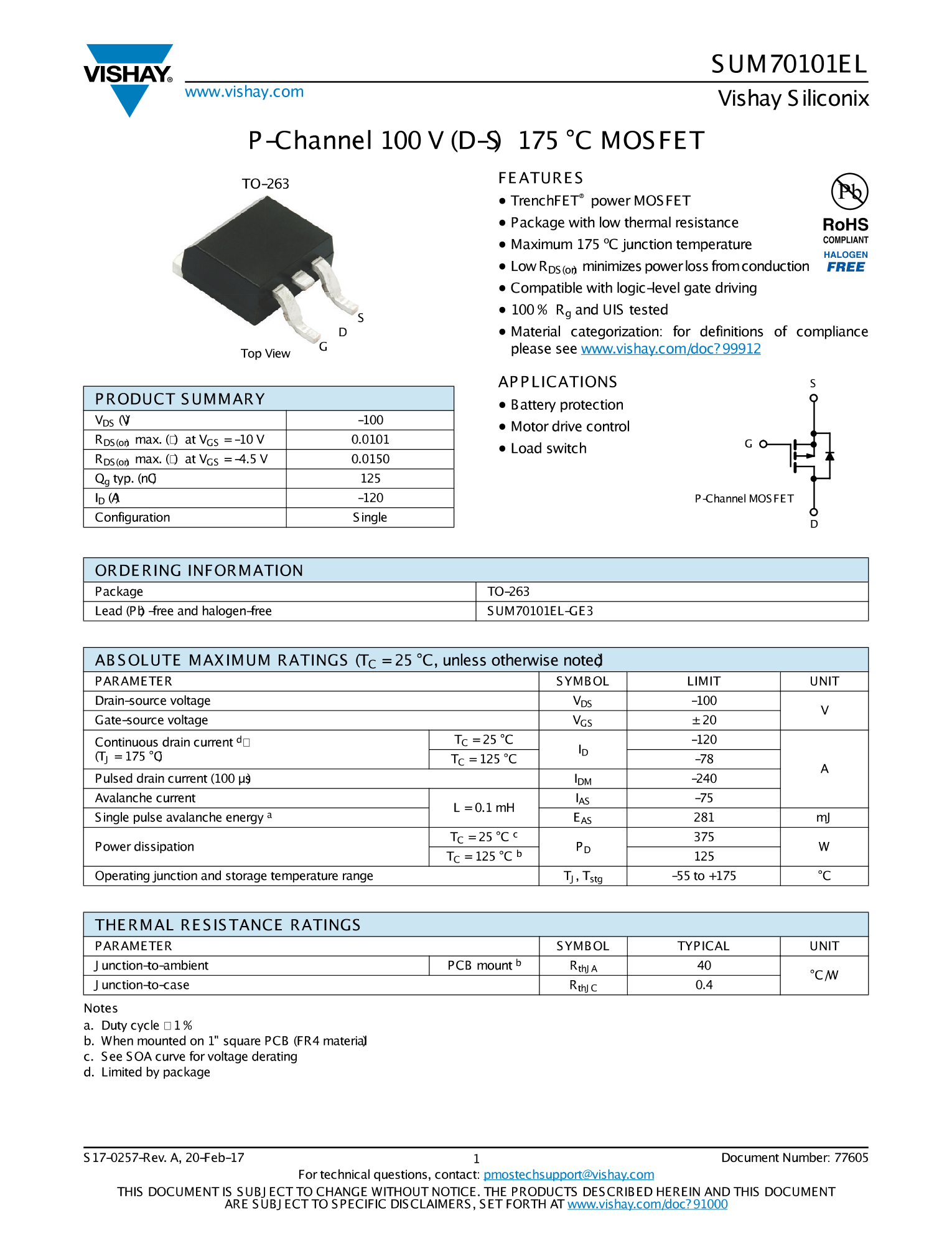 SUM70101EL-GE3_（VISHAY(威世)）SUM70101EL-GE3中文资料_价格_PDF手册-立创电子商城