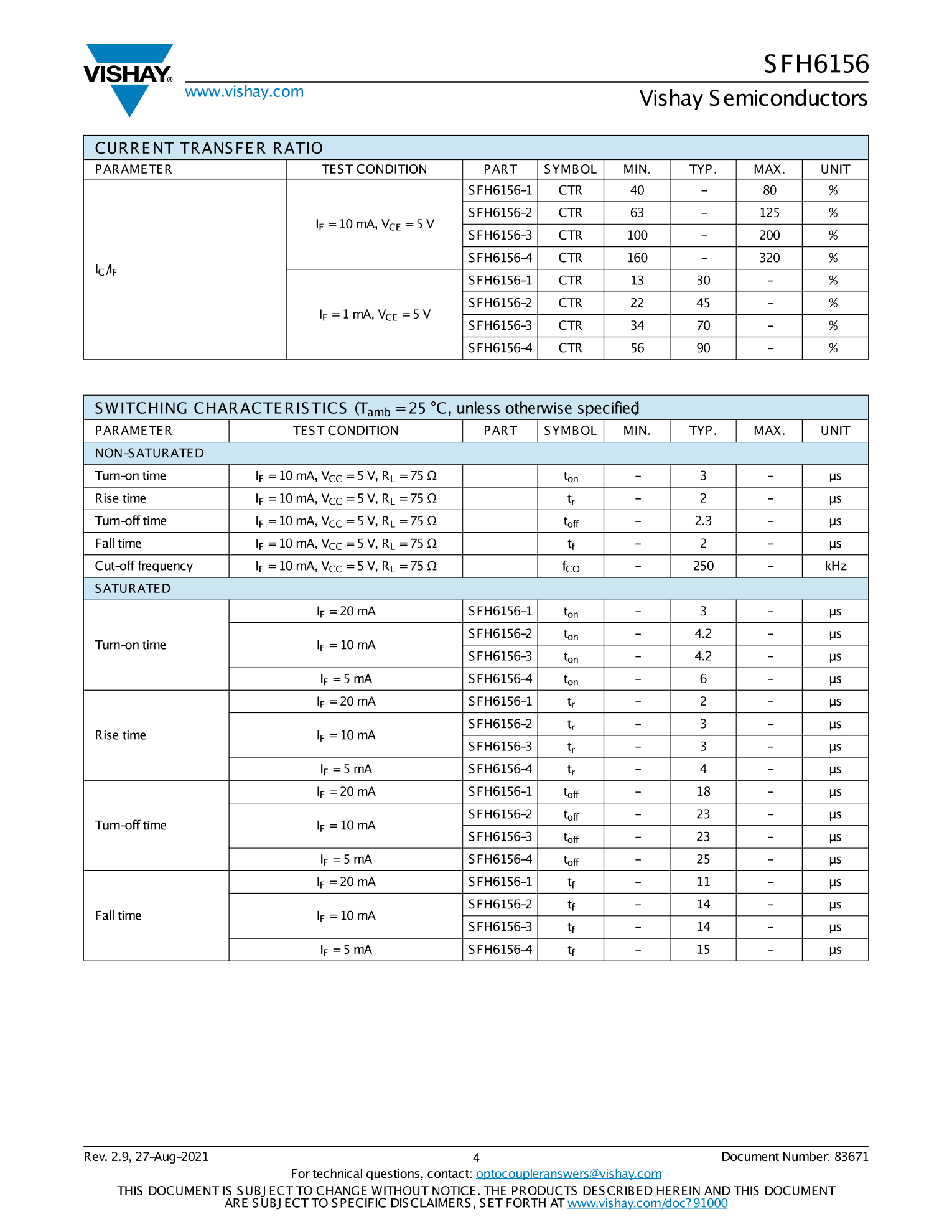 SFH6156-2_（VISHAY(威世)）SFH6156-2中文资料_价格_PDF手册-立创电子商城