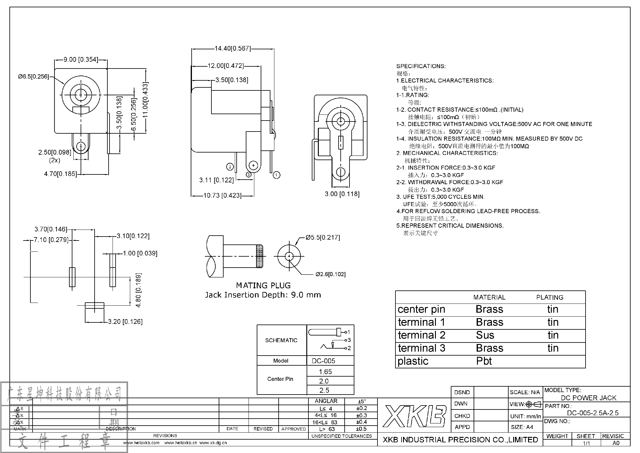 DC-005-2.5A-2.5_（XKB Connectivity(中国星坤)）DC-005-2.5A-2.5中文资料_价格_PDF手册-立创电子商城