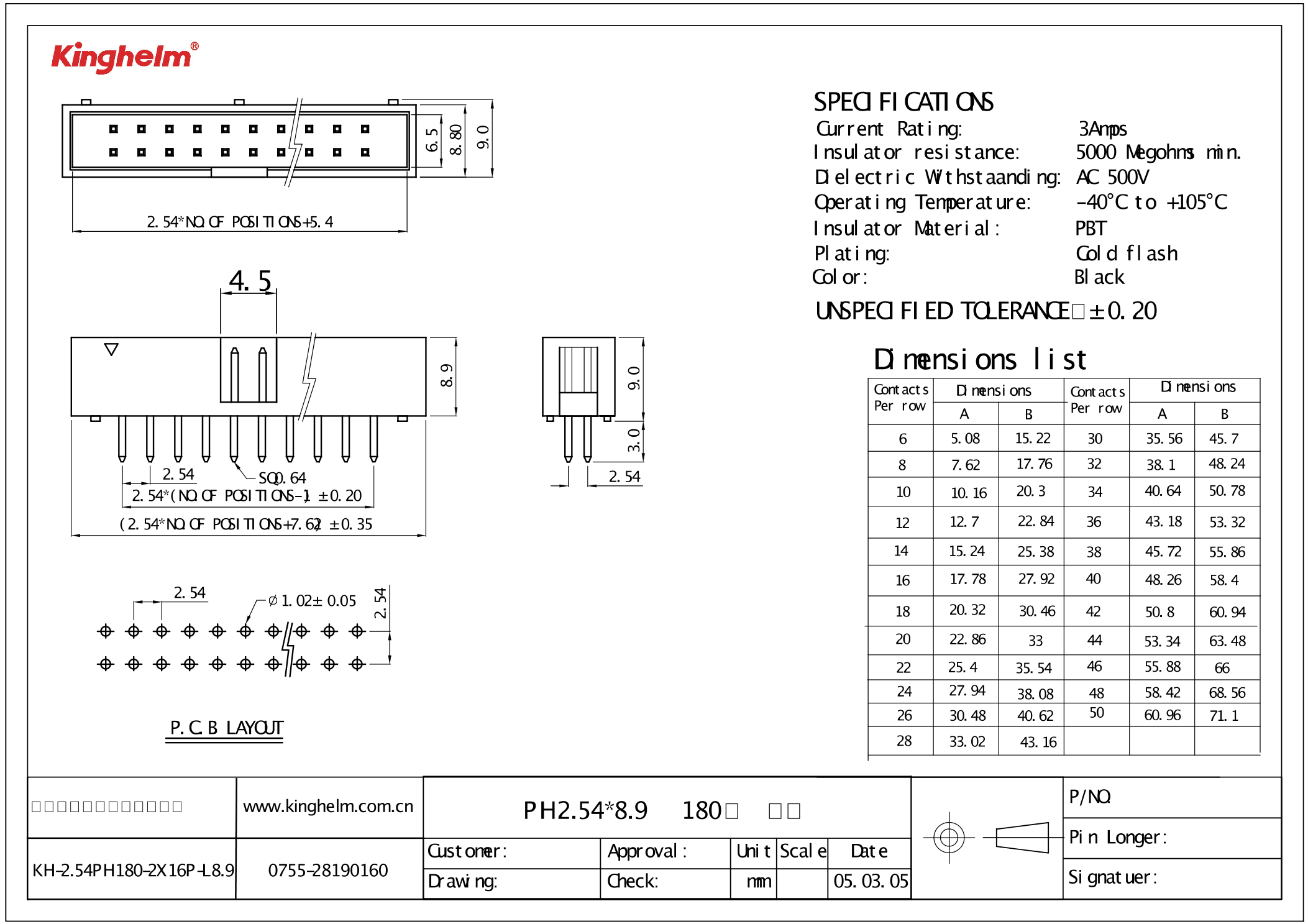 KH-2.54PH180-2X16P-L8.9_（kinghelm(金航标)）KH-2.54PH180-2X16P-L8.9中文资料_价格_PDF手册-立创电子商城