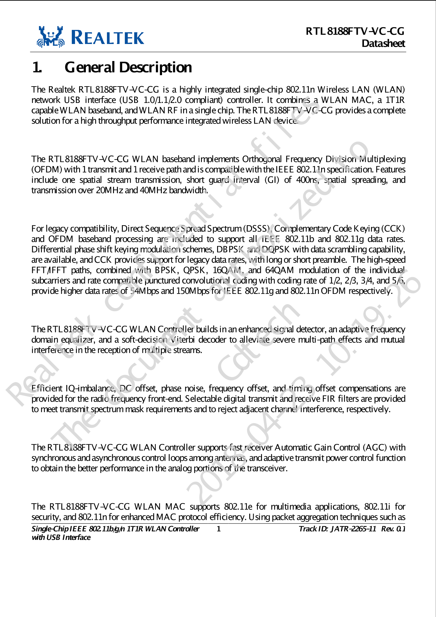 RTL8188FTV-VC-CG_（REALTEK(瑞昱)）RTL8188FTV-VC-CG中文资料_价格_PDF手册-立创电子商城