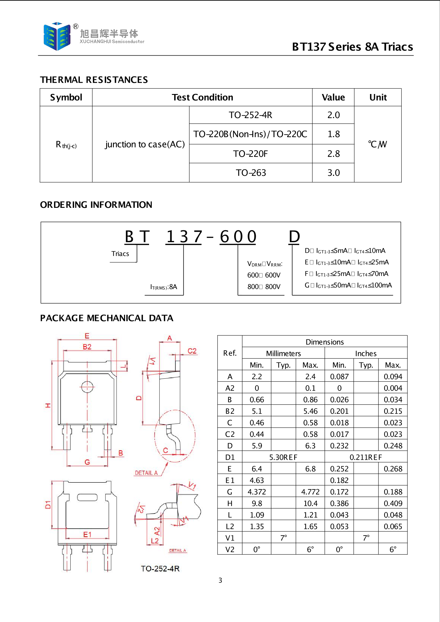 BT137-800E_（XCH(旭昌辉)）BT137-800E中文资料_价格_PDF手册-立创电子商城