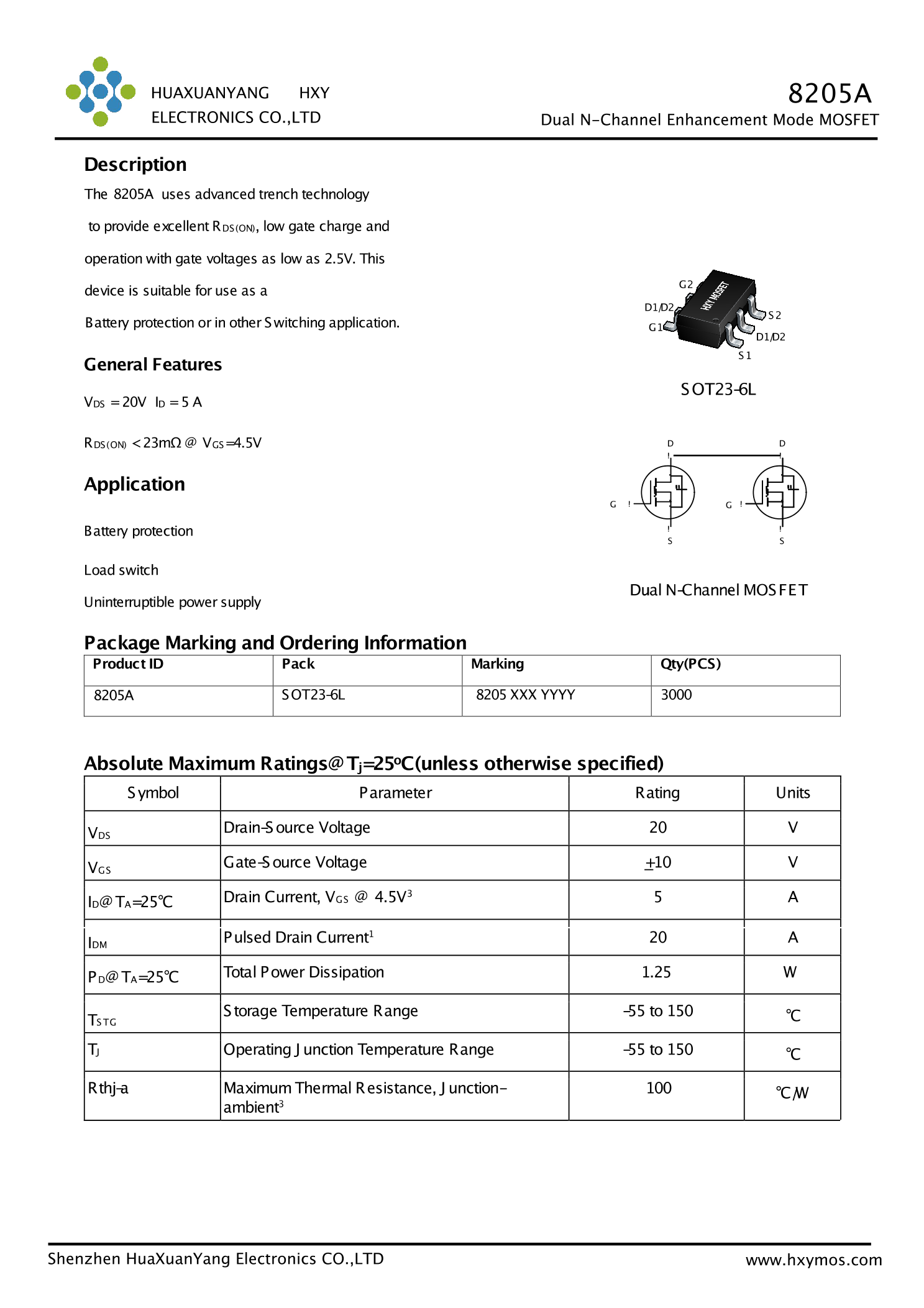 8205A-HXY_（HXY MOSFET(华轩阳电子)）8205A-HXY中文资料_价格_PDF手册-立创电子商城