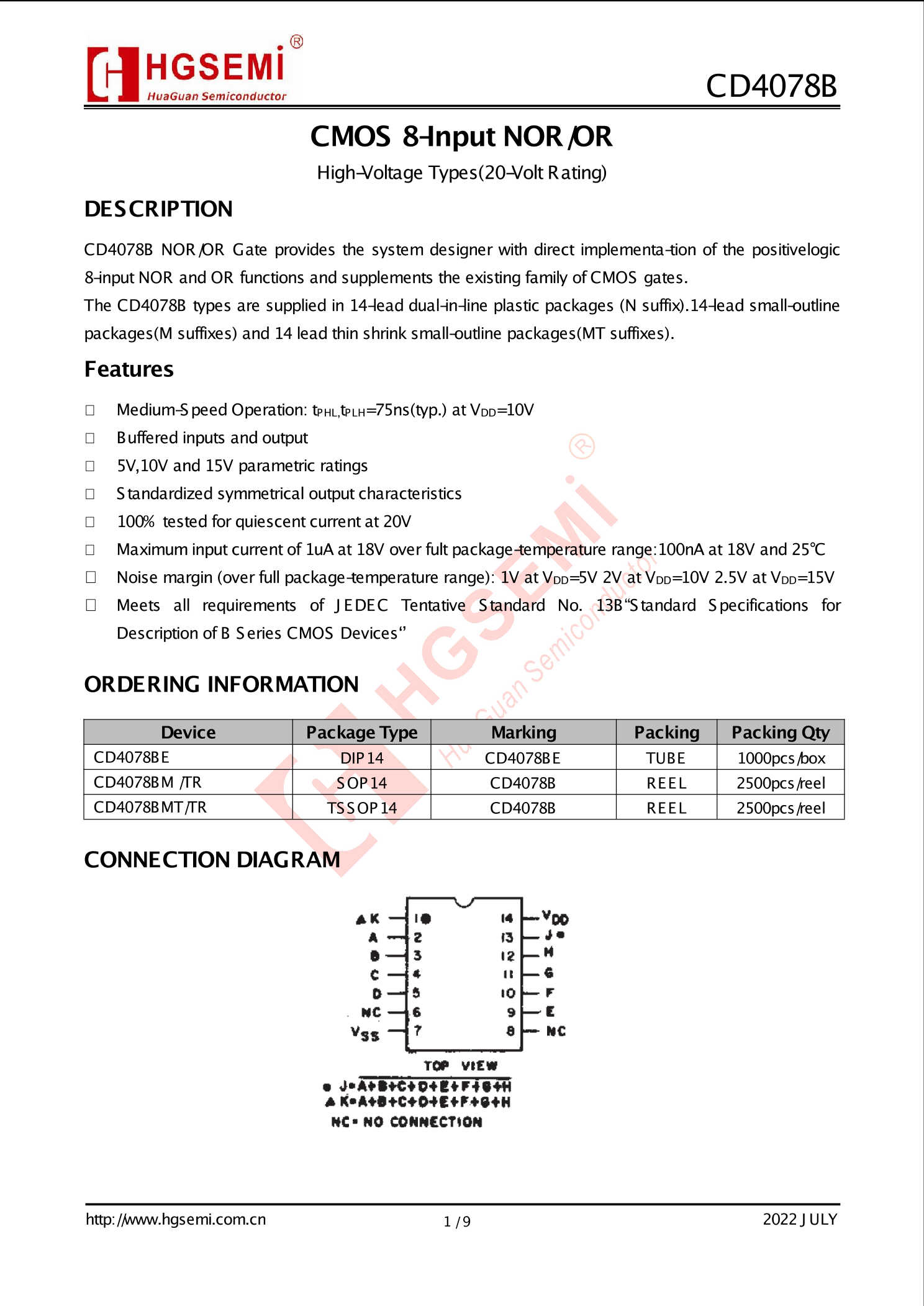CD4078BE_（HGSEMI(华冠)）CD4078BE中文资料_价格_PDF手册-立创电子商城