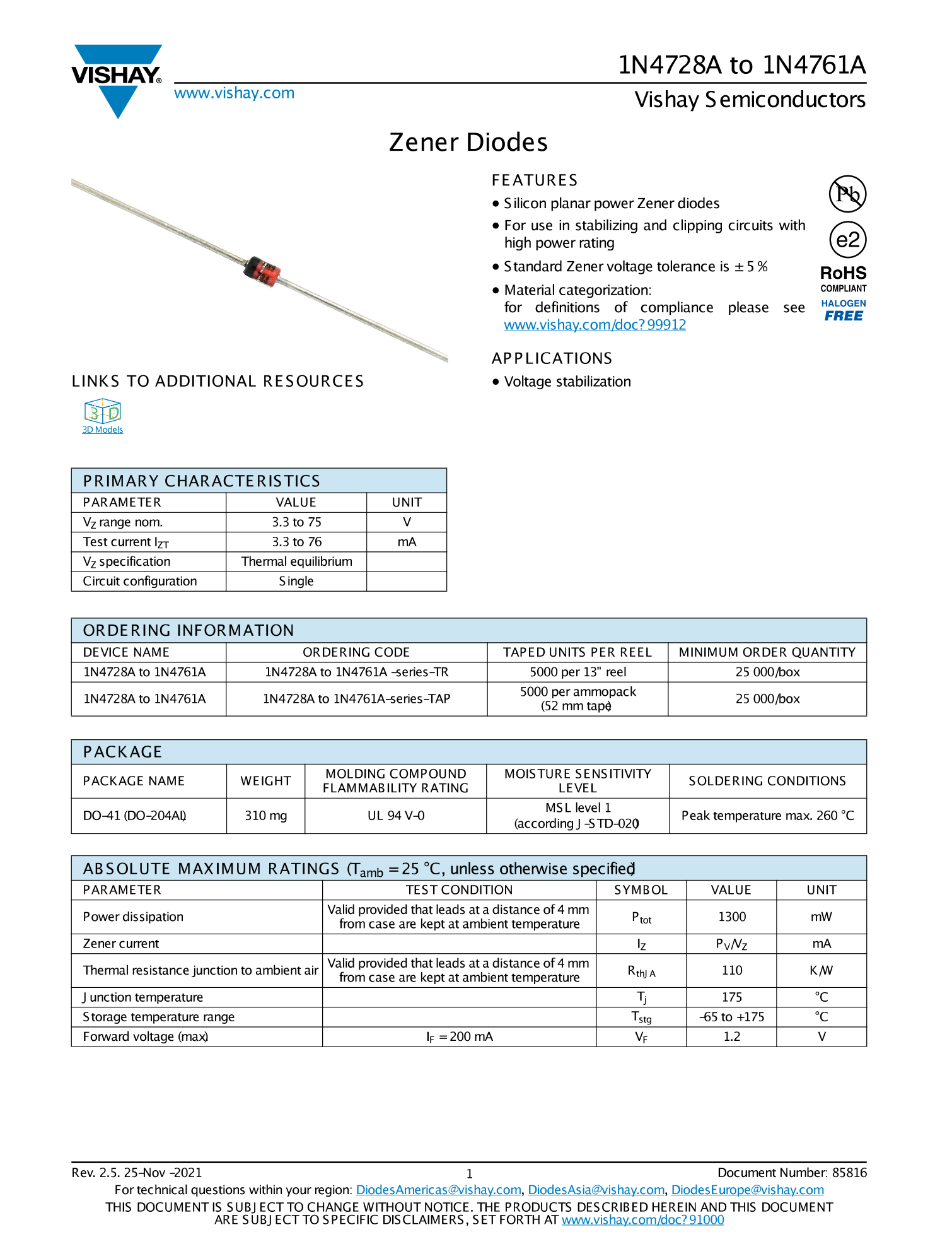 1N4732A-TR_（VISHAY(威世)）1N4732A-TR中文资料_价格_PDF手册-立创电子商城