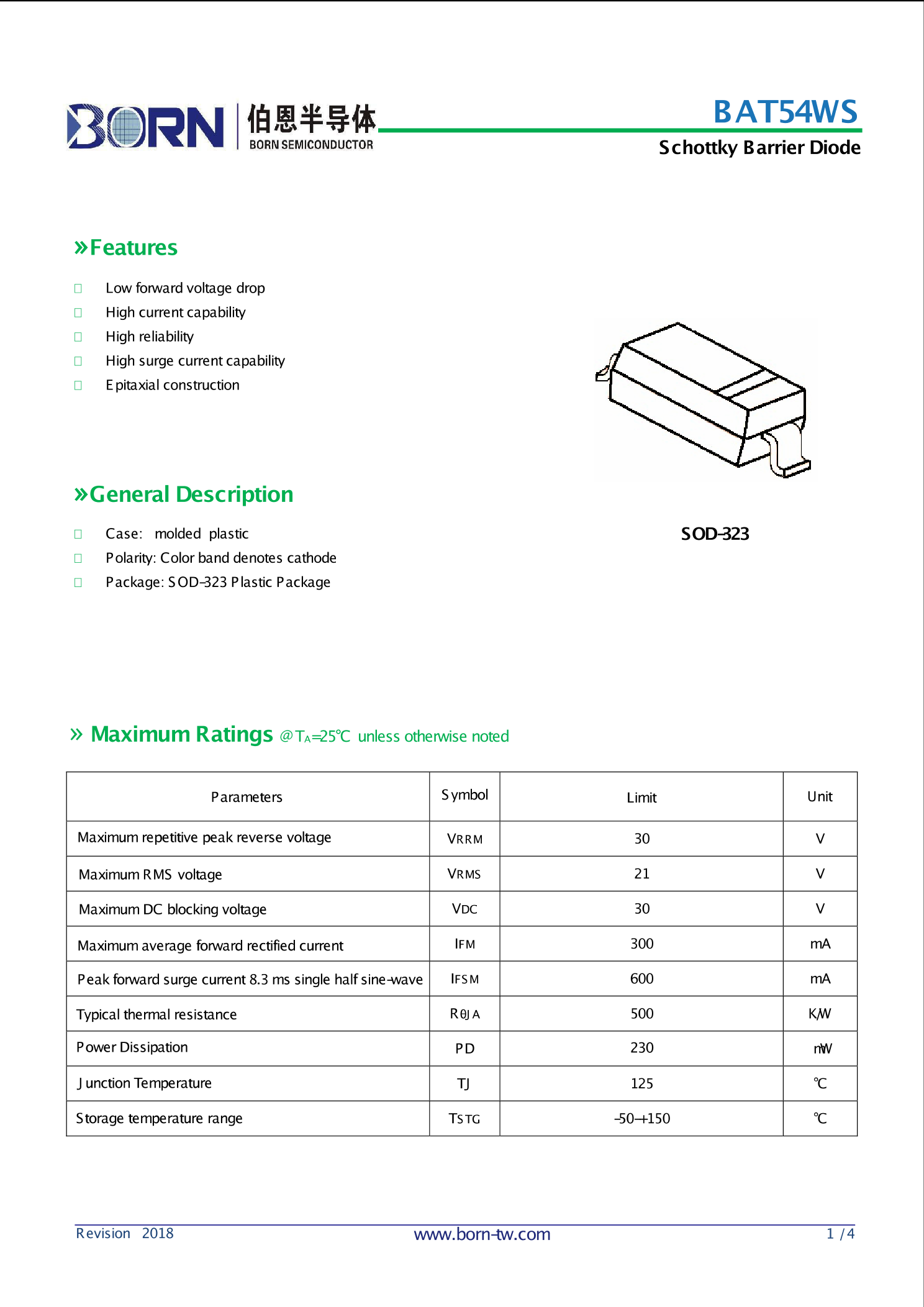 BAT54WS_（BORN(伯恩半导体)）BAT54WS中文资料_价格_PDF手册-立创电子商城