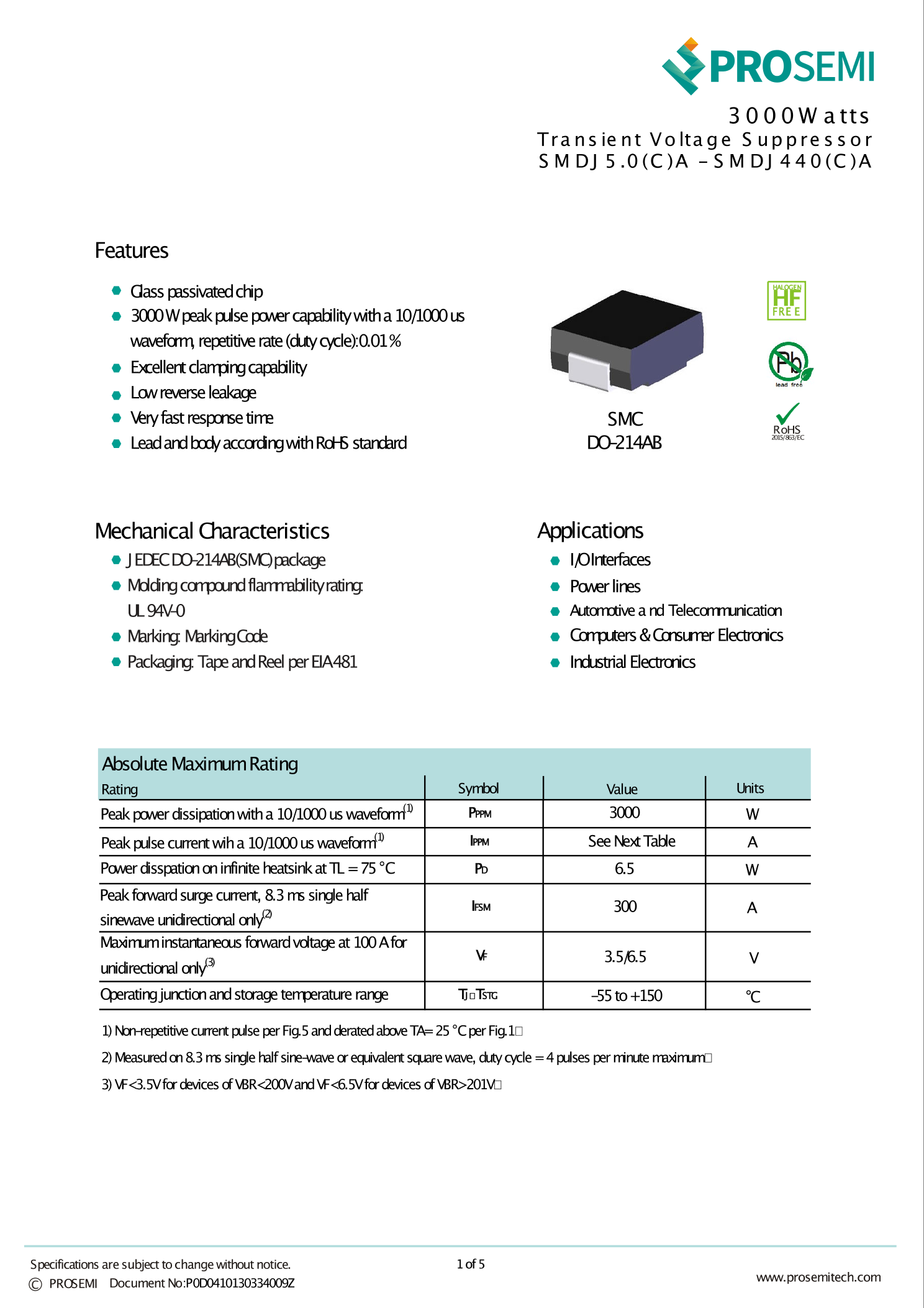 SMDJ75CA_（prosemi(普罗森美)）SMDJ75CA中文资料_价格_PDF手册-立创电子商城