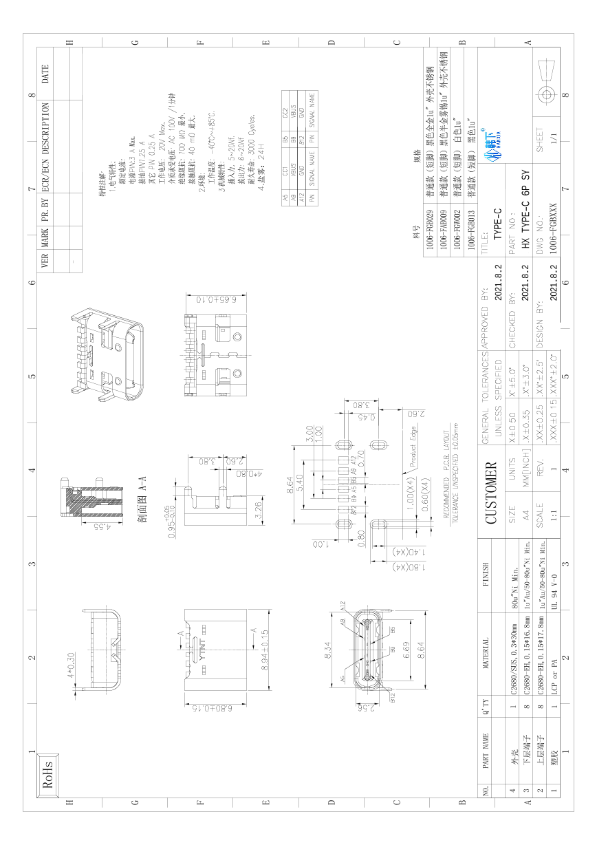 HX TYPE-C 6P SY_（hanxia(韩下)）HX TYPE-C 6P SY中文资料_价格_PDF手册-立创电子商城