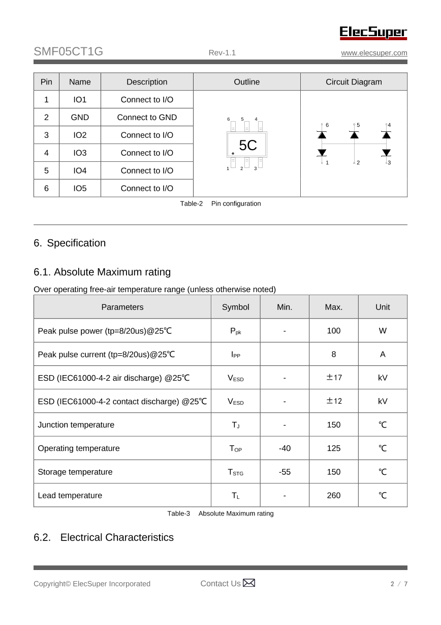 SMF05CT1G-ES_（ElecSuper(静芯微））SMF05CT1G-ES中文资料_价格_PDF手册-立创电子商城