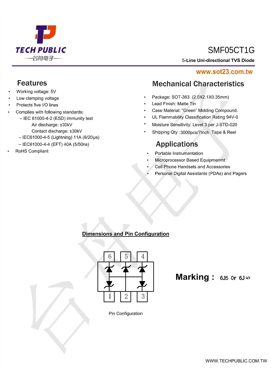 SMF05CT1G_（TECH PUBLIC(台舟)）SMF05CT1G中文资料_价格_PDF手册-立创电子商城