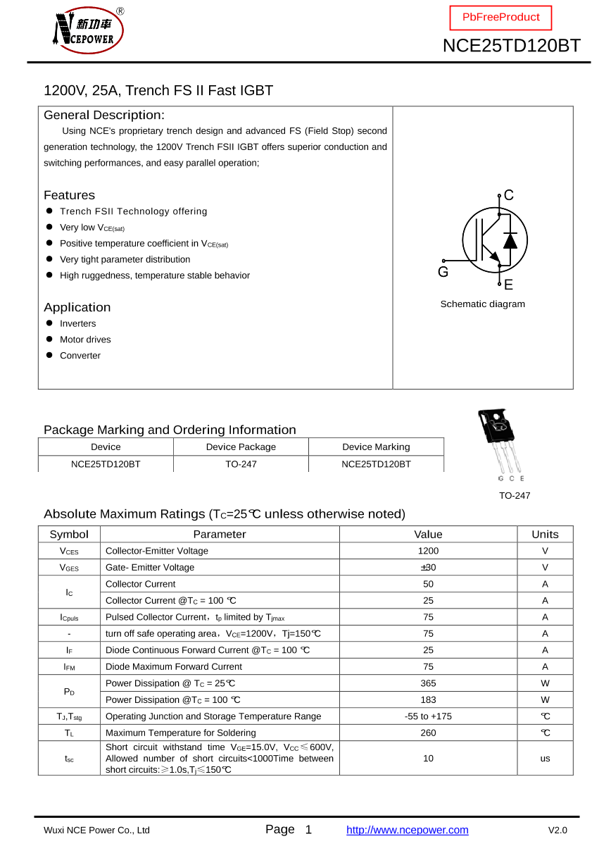 NCE25TD120BT_（NCE(无锡新洁能)）NCE25TD120BT中文资料_价格_PDF手册-立创电子商城