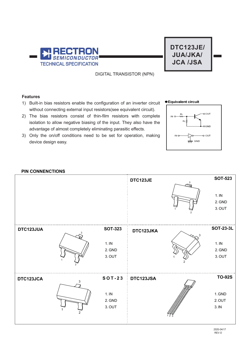 DTC123JCA_（RECTRON(丽正)）DTC123JCA中文资料_价格_PDF手册-立创电子商城