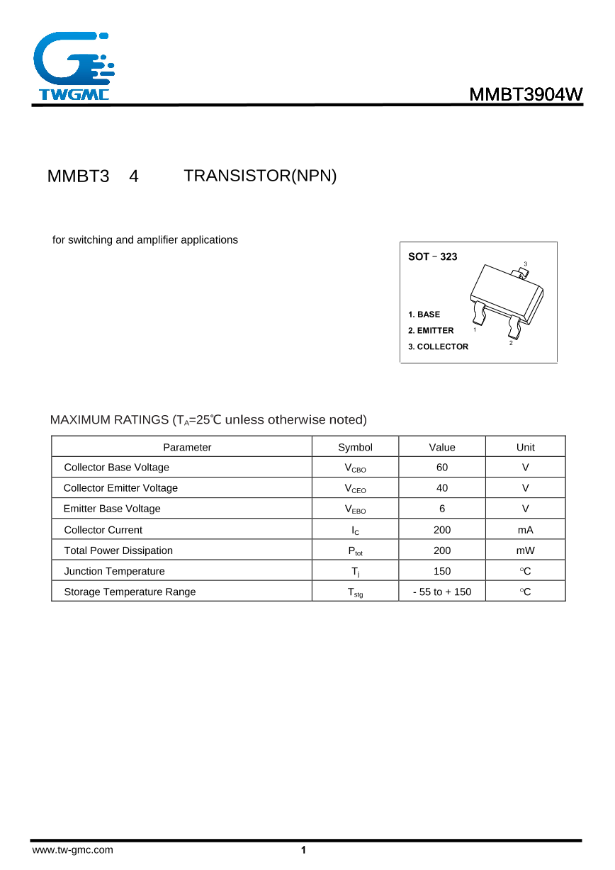 MMBT3904W_（TWGMC(台湾迪嘉)）MMBT3904W中文资料_价格_PDF手册-立创电子商城