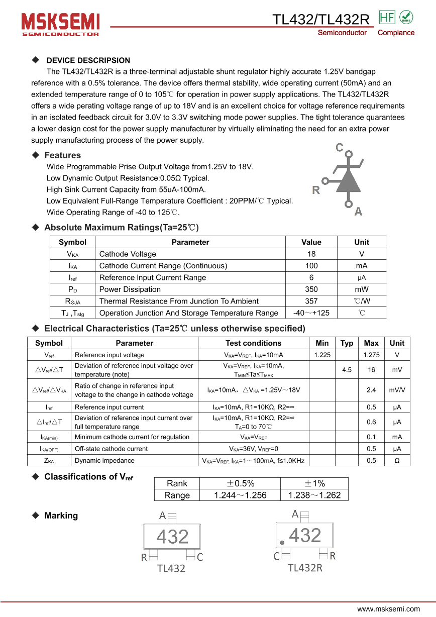 TL432_（MSKSEMI(美森科)）TL432中文资料_价格_PDF手册-立创电子商城