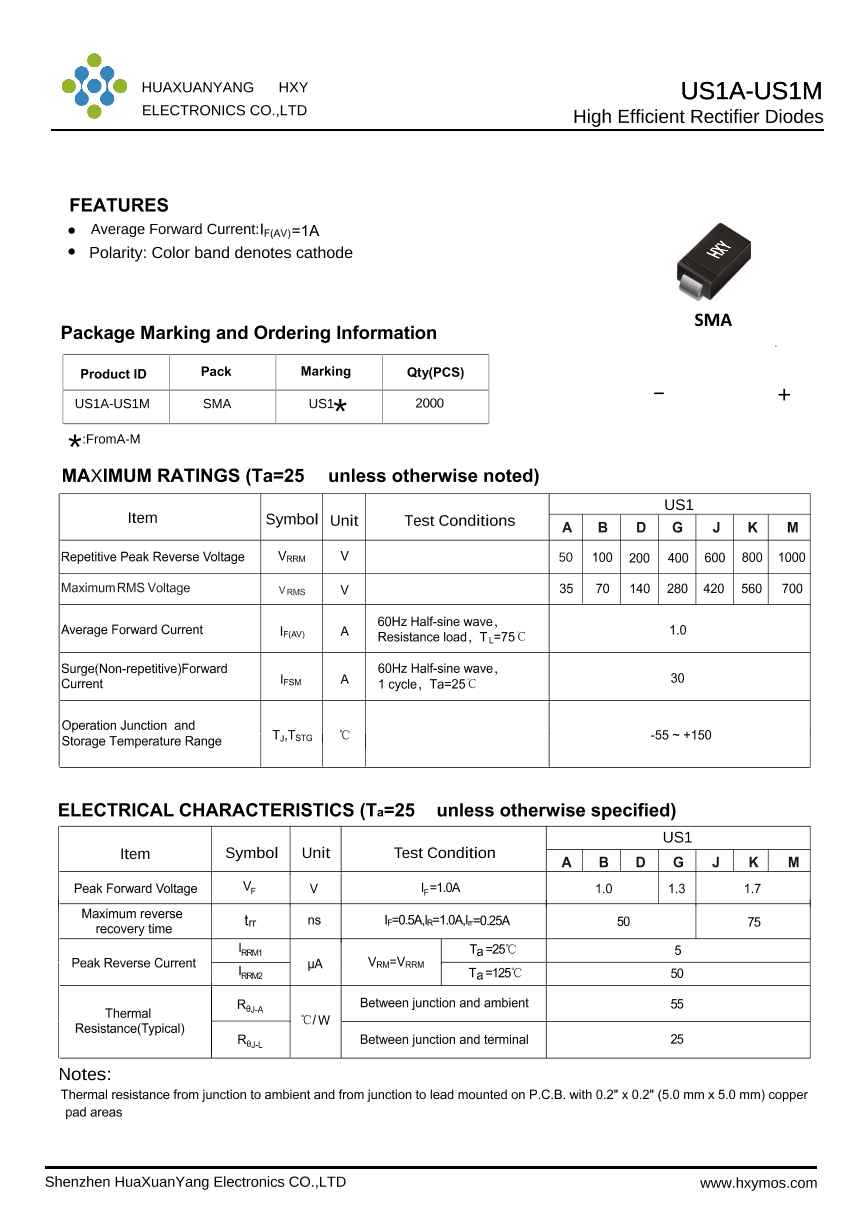US1M_（HXY MOSFET(华轩阳电子)）US1M中文资料_价格_PDF手册-立创电子商城