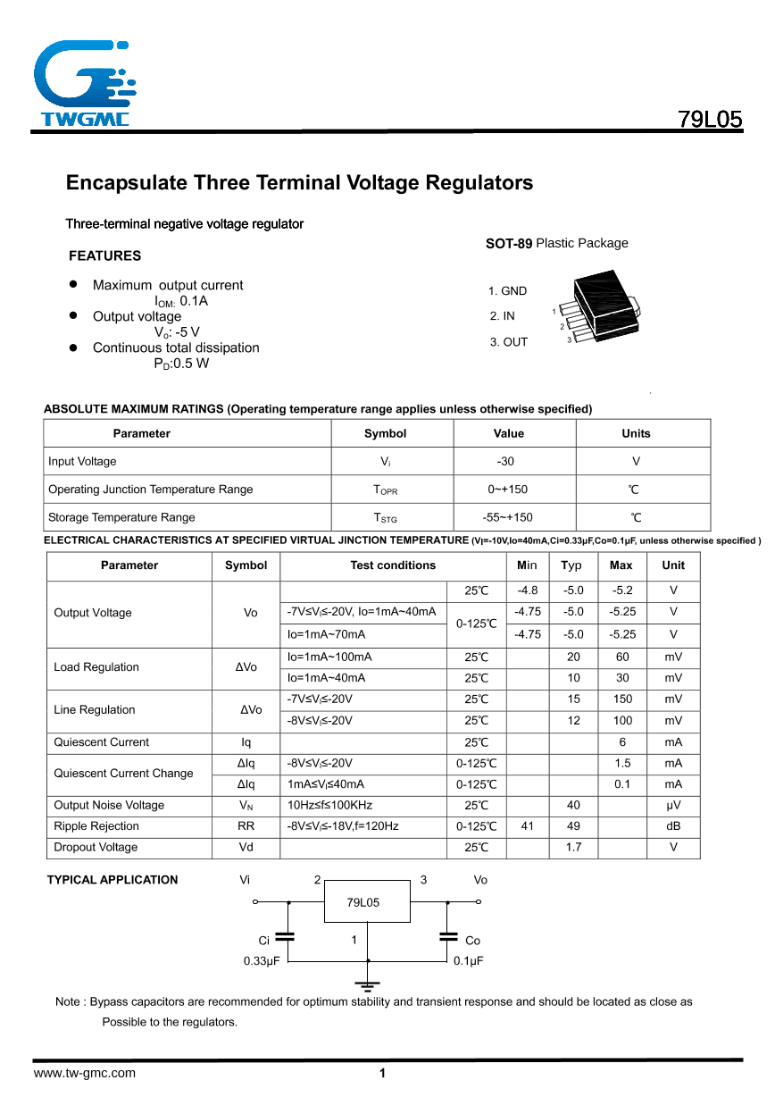 79L05_（TWGMC(台湾迪嘉)）79L05中文资料_价格_PDF手册-立创电子商城