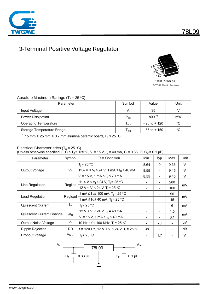 78L09_（TWGMC(台湾迪嘉)）78L09中文资料_价格_PDF手册-立创电子商城