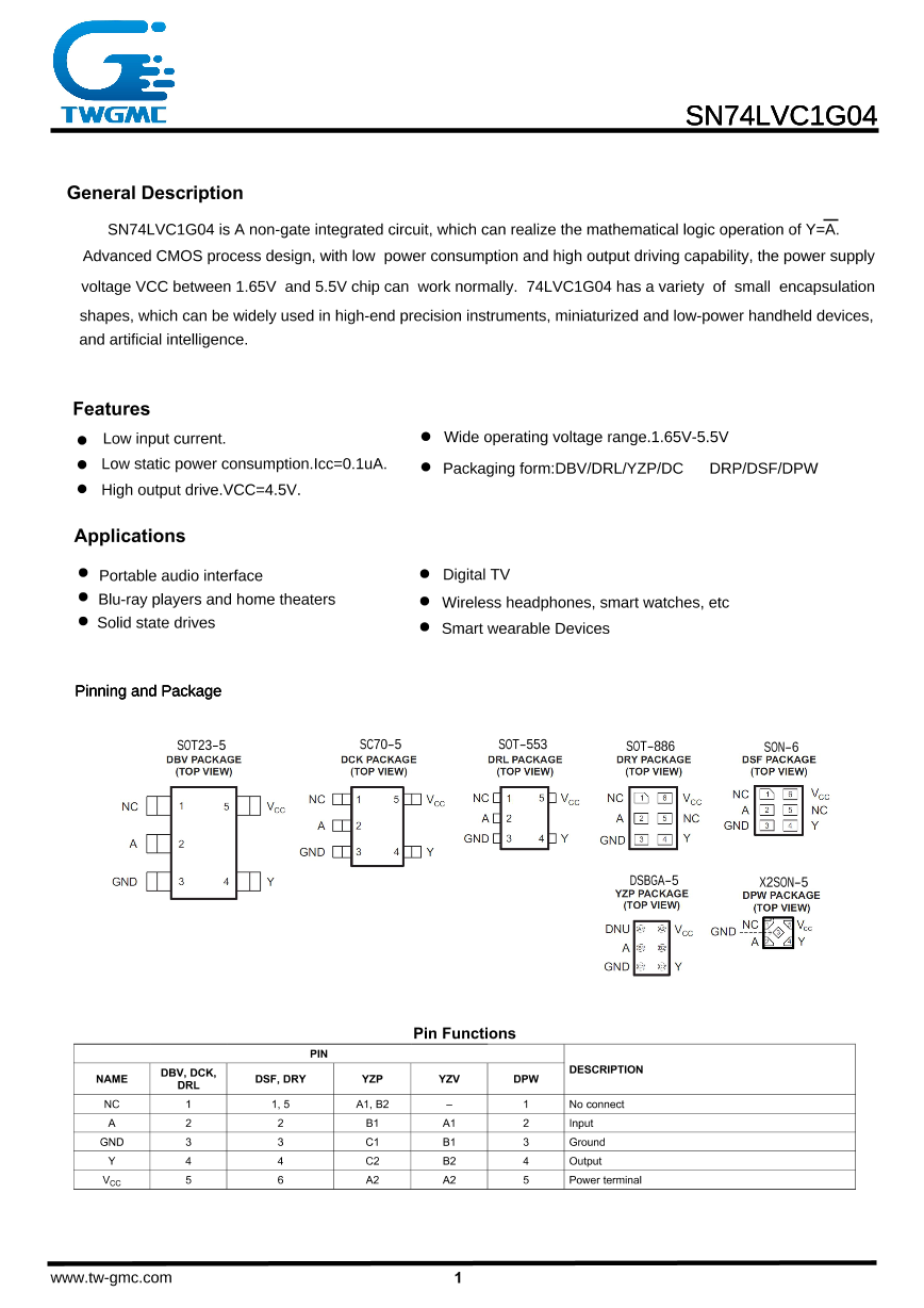 SN74LVC1G04DBVR_（TWGMC(台湾迪嘉)）SN74LVC1G04DBVR中文资料_价格_PDF手册-立创电子商城