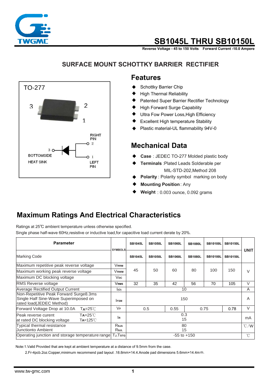SB10100L_（TWGMC(台湾迪嘉)）SB10100L中文资料_价格_PDF手册-立创电子商城