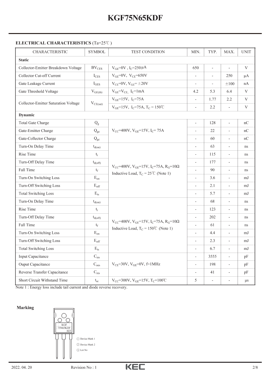KGF75N65KDF-U/H_（KEC）KGF75N65KDF-U/H中文资料_价格_PDF手册-立创电子商城