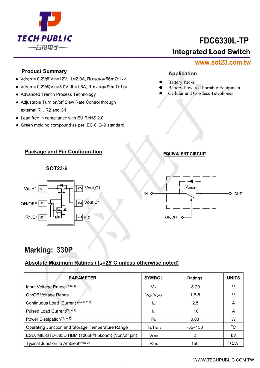 FDC6330L-TP_（TECH PUBLIC(台舟)）FDC6330L-TP中文资料_价格_PDF手册-立创电子商城