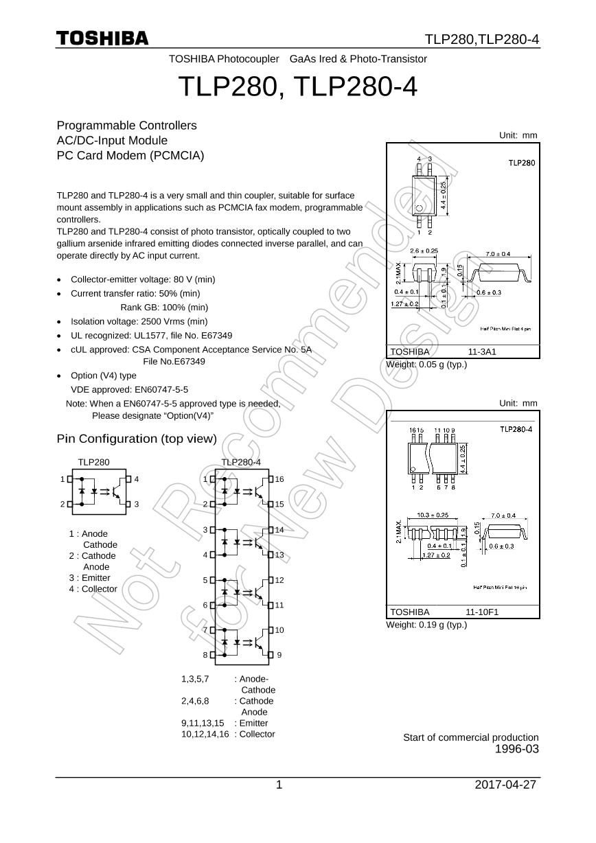 TLP280(GB-TP,F)_（TOSHIBA(东芝)）TLP280(GB-TP,F)中文资料_价格_PDF手册-立创电子商城
