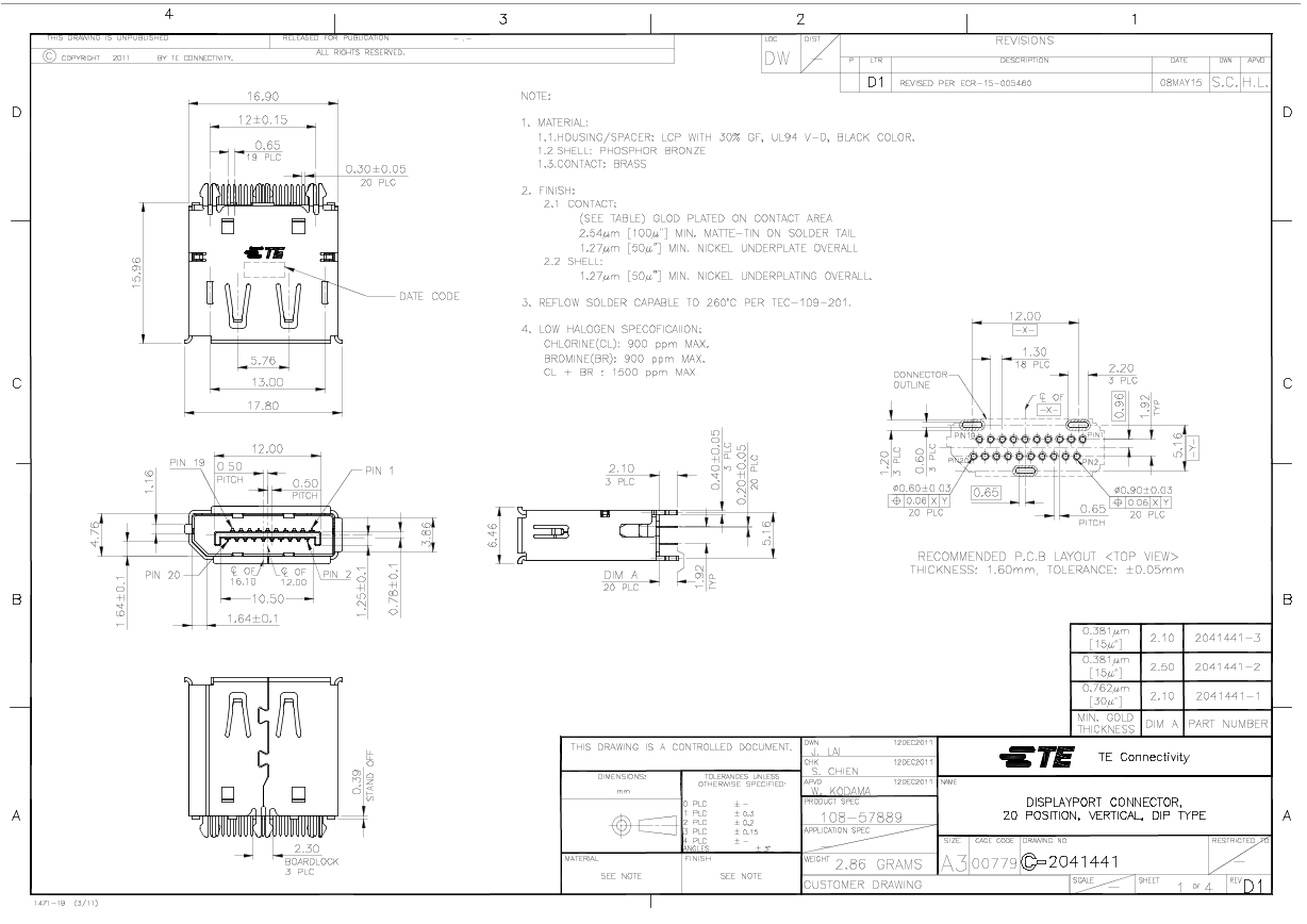 2041441-1_（TE Connectivity(美国泰科)）2041441-1中文资料_价格_PDF手册-立创电子商城