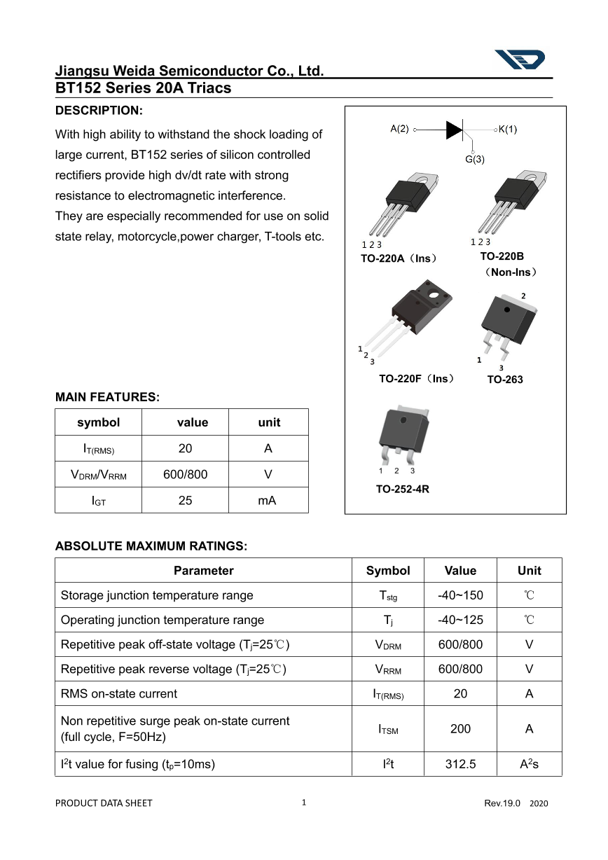 BT152_（WEIDA(韦达)）BT152中文资料_价格_PDF手册-立创电子商城