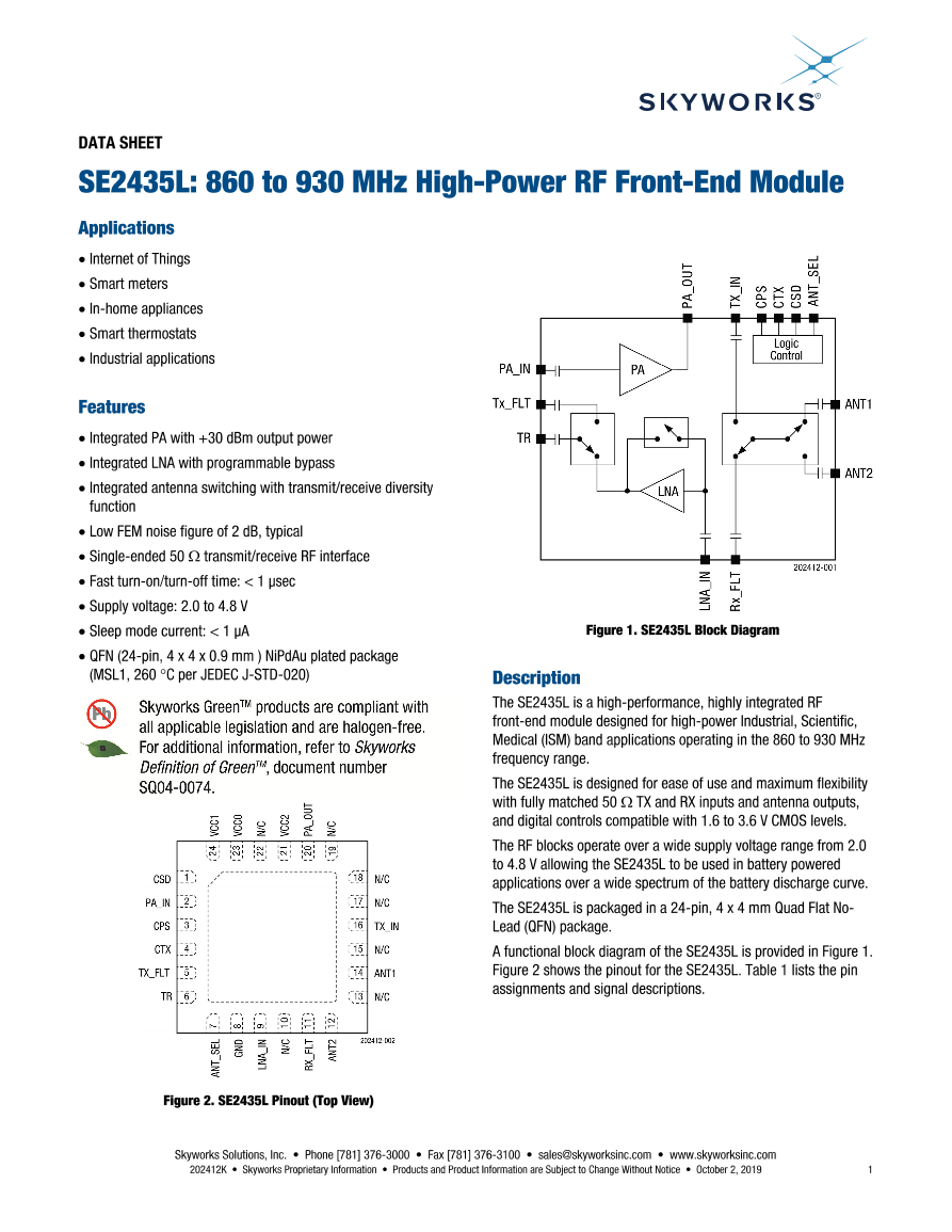 SE2435L-R_（SKYWORKS）SE2435L-R中文资料_价格_PDF手册-立创电子商城