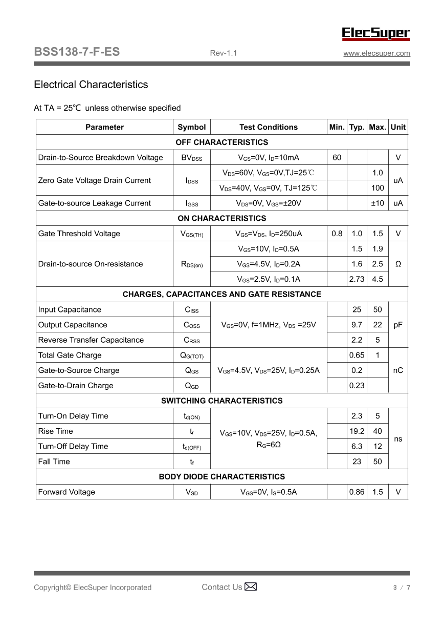 BSS138_（ElecSuper(静芯微））BSS138中文资料_价格_PDF手册-立创电子商城