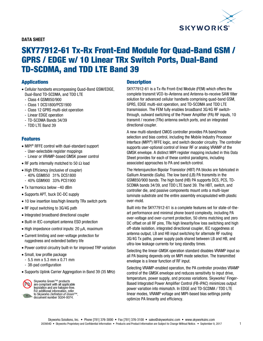 SKY77912-61_（SKYWORKS）SKY77912-61中文资料_价格_PDF手册-立创电子商城