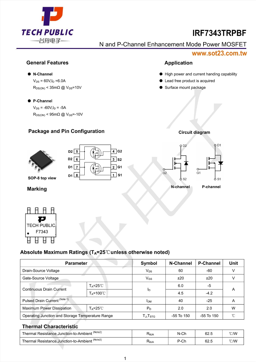 IRF7343TRPBF_（TECH PUBLIC(台舟)）IRF7343TRPBF中文资料_价格_PDF手册-立创电子商城