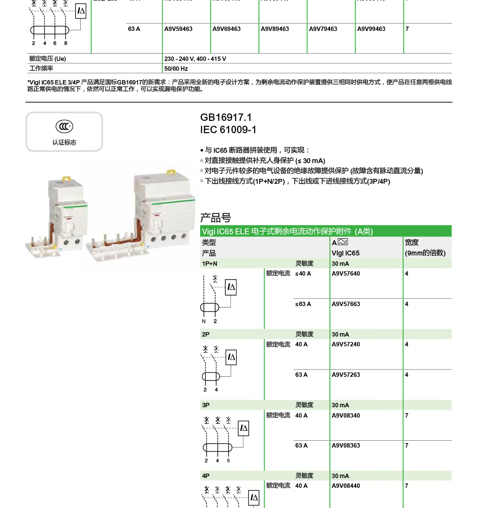 施耐德 Vigi iC65 漏电模块 Vigi iC65 ELE 4P 40A 30mA A【价格 采购 图片】-立创MRO工业品